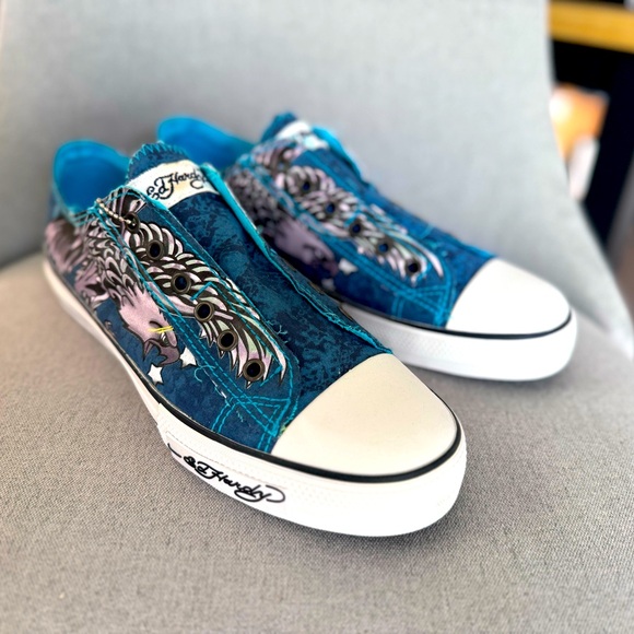 Ed Hardy | Shoes | Ed Hardy Mens Lowrise Navy Eagle Pattern Sneakers ...